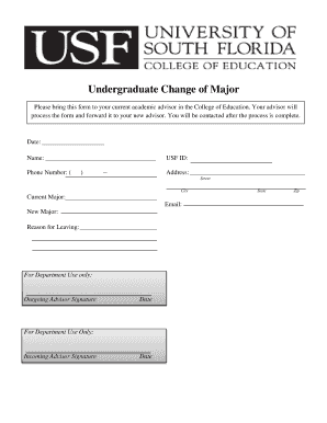 Fillable Online coedu usf Undergraduate Change of Major - University of ...