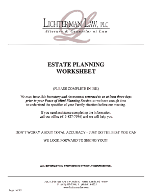 Fillable Online Estate Planning Worksheet married.doc Fax Email Print ...