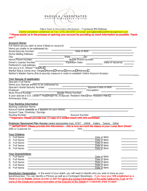 Fillable Online Client Data & Information Worksheet Traditional IRA ...