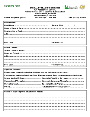 Fillable Online REFERRAL FORM SPECIALIST TEACHING SERVICES ICT ... Fax ...