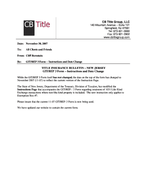 Fillable Online GIT/REP 3 Form - CB Title Group Fax Email Print - pdfFiller