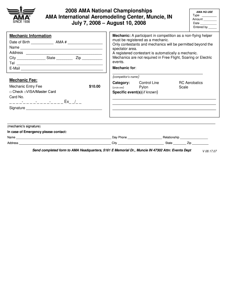 Fillable Online modelaircraft 2008 AMA National Championships AMA HQ ...