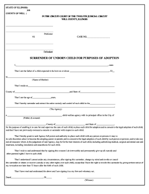 Fillable Online SURRENDER OF UNBORN CHILD FOR PURPOSES OF ADOPTION Fax ...
