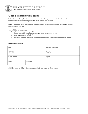 Fillable Online Skjema for klage bpb karakterfastsetting - Universitetet i Bergen Fax Email ...