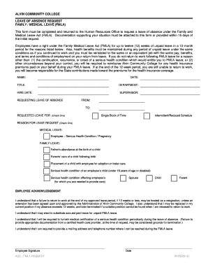 Fillable Online alvincollege FAMILY MEDICAL LEAVE (FMLA) Fax Email Print - pdfFiller
