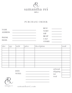 Fillable Online Leather Order Form - Samantha Rei Fax Email Print ...