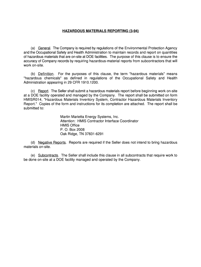 Fillable Online y12 doe HAZARDOUS MATERIALS REPORTING (3-94) (a ...