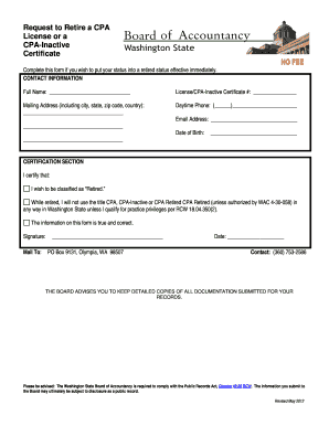 Fillable Online cpaboard wa Request to Retire a CPA Fax Email Print ...