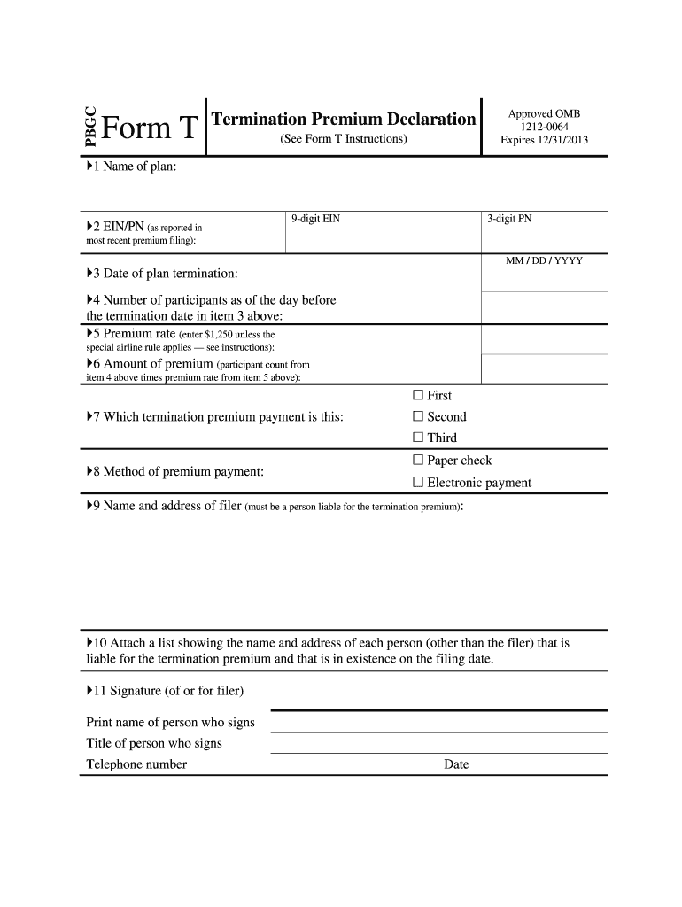 Fillable Online pbgc Form T and Instructions 2010 - Pension Benefit ...