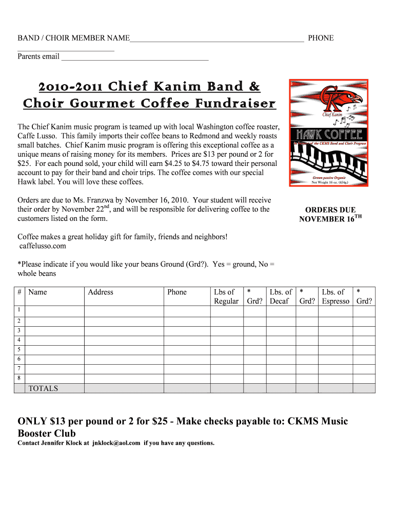 Fillable Online Coffee Form Fax Email Print - pdfFiller