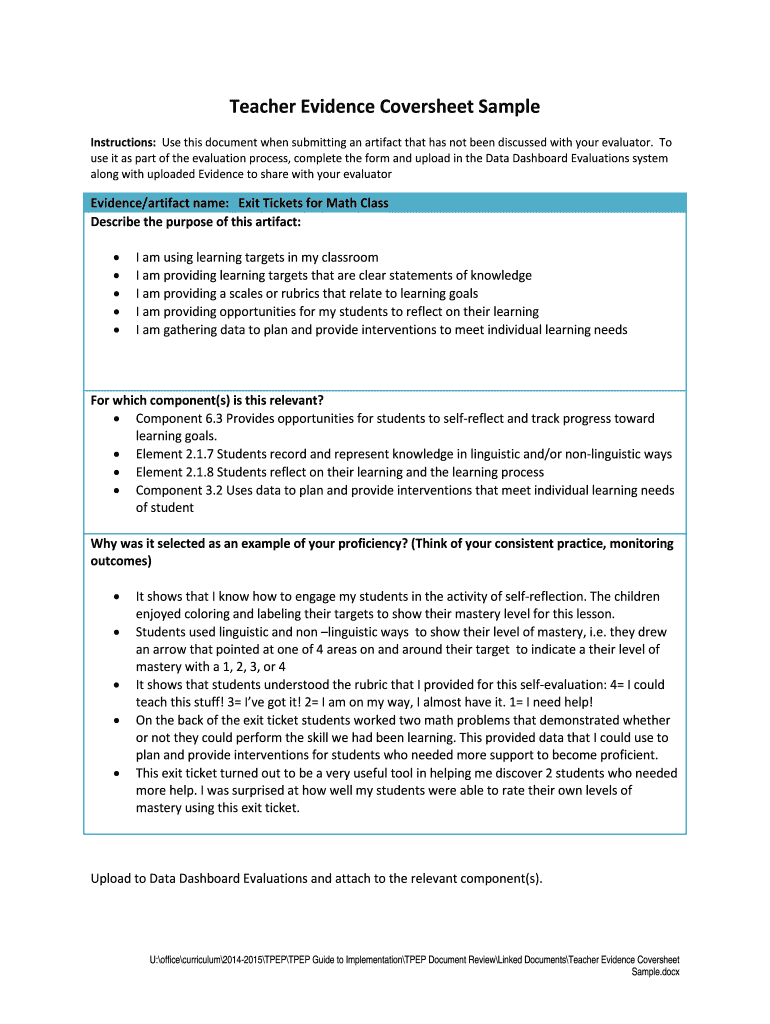 Fillable Online Teacher Evidence Coversheet Sample Fax Email Print ...