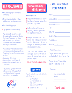 Fillable Online leoncountyfl Yes, I want to be a BE A POLL WORKER POLL ...
