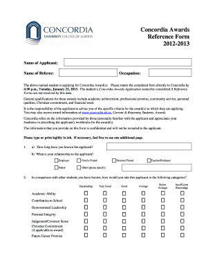 Fillable Online Concordia Awards bApplicationb - Online Services Fax Email Print - pdfFiller