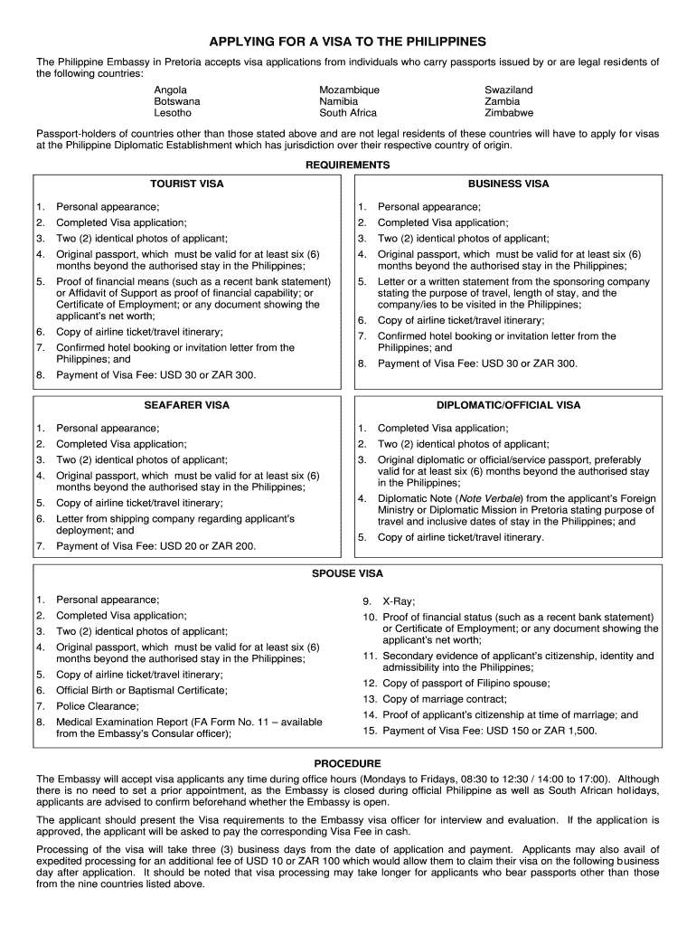 Fillable Online Philippines Application Form - The GSA Fax Email Print ...