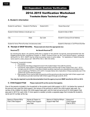 Fillable Online trenholmstate V4-D V4 Dependent: Custom Verification 2014 2015 Verification ...
