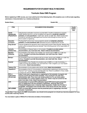 Fillable Online trenholmstate Physical Form/Health Requirements - H ...