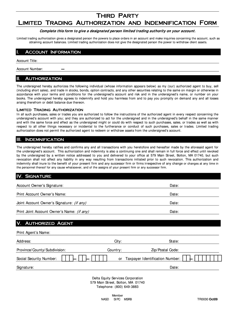 Fillable Online Third Party Limited Trading Authorization and ...