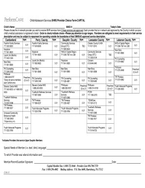 Fillable Online BHRS Provider Choice Form CAP 090611 Fax Email Print ...