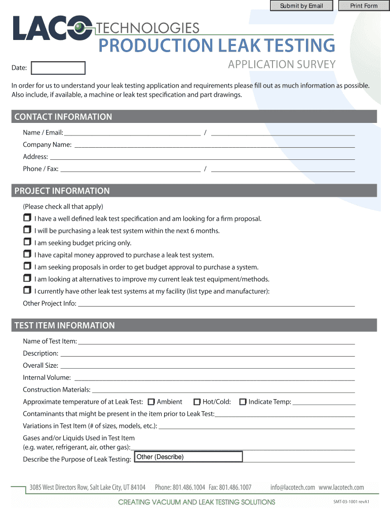 Fillable Online PRODUCTION LEAK TESTING Fax Email Print - pdfFiller