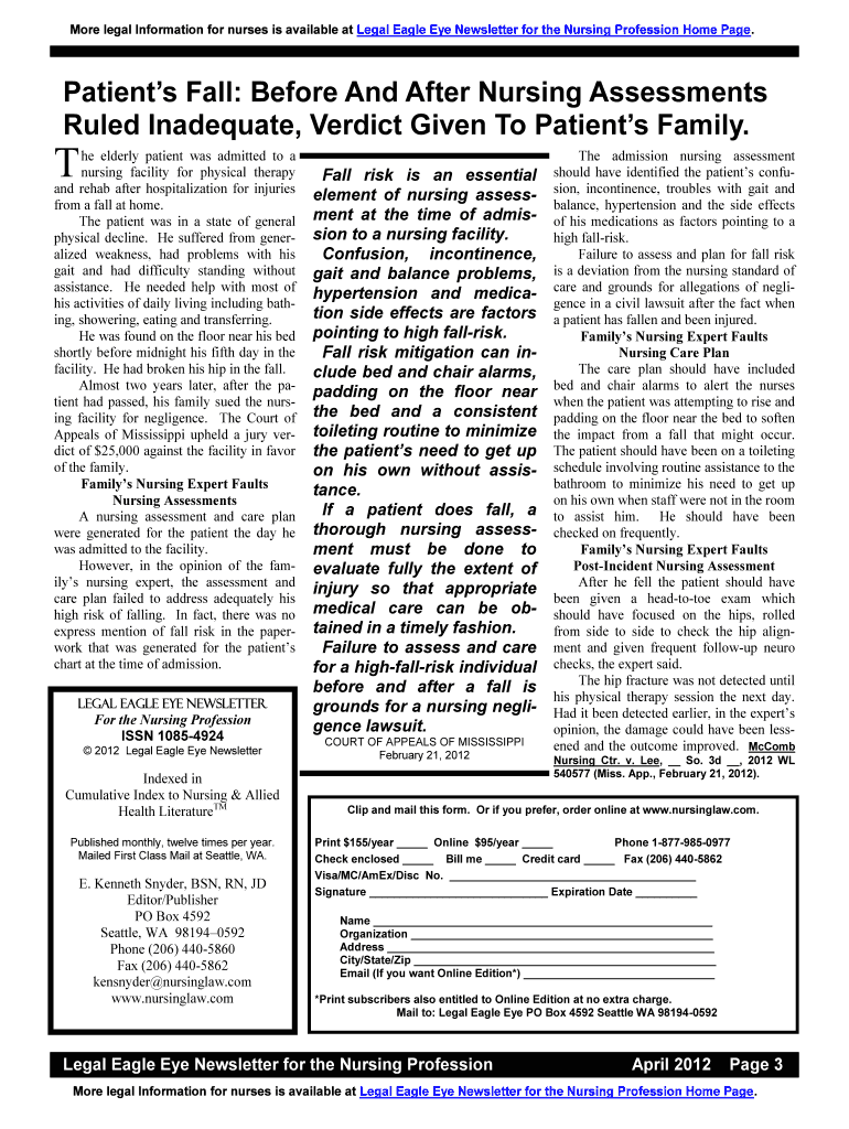 Fillable Online Patient s Fall: Before And After Nursing Assessments ...
