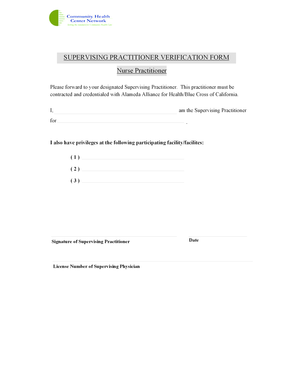 Fillable Online connect chcnetwork SUPERVISING PRACTITIONER ...