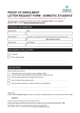 Fillable Online canberra edu Proof of Enrolment Form - University of ...