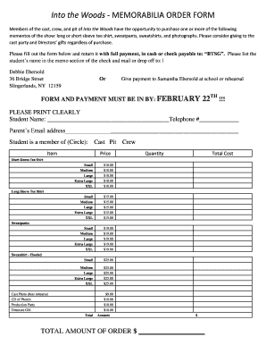 Fillable Online stage700 Into the Woods - MEMORABILIA ORDER FORM ...