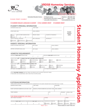 Fillable Online 2014YRDSB-Homestay (short-term)1 - YRDSB ...