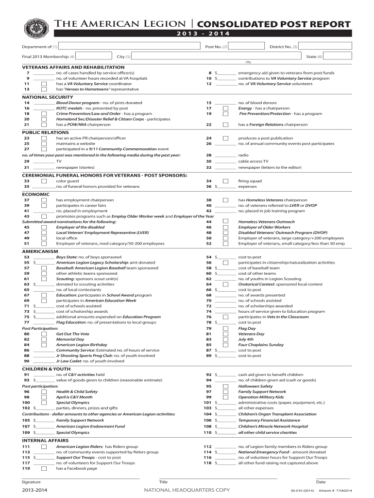 Fillable Online 2014 Consolidated Post Report Form - Recent Florida ...