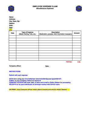 Fillable Online Misc. Employee Expense Claim Fax Email Print - pdfFiller