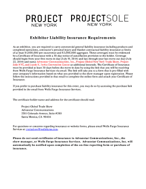 Fillable Online Exhibitor Liability Insurance Requirements - Advanstar ... Fax Email Print ...