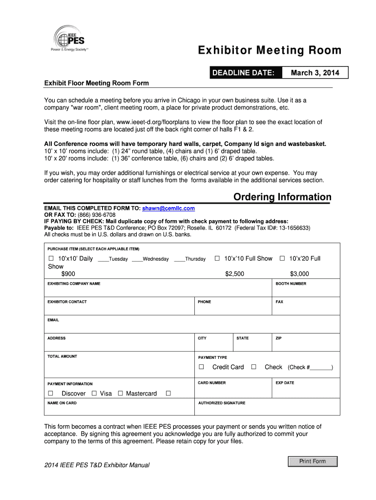 Fillable Online ieeet-d Exhibit Floor Meeting Room Form Fax Email Print ...