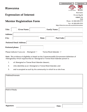 Fillable Online utas edu Riawunna Expression of Interest Mentor ...