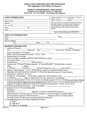 Fillable Online FOR DWELLING FIRE INSURANCE Fax Email Print - pdfFiller