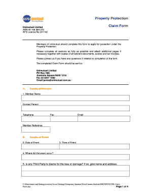 Fillable Online utas edu Property Protection Claim Form - University of ...
