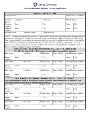 Fillable Online lawrenceks Sexually Oriented Business License ...