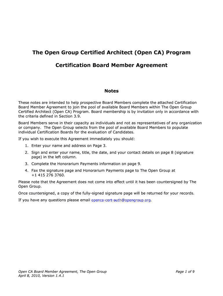 Fillable Online opengroup The Open Group Certified Architect (Open CA) Program Certification ...