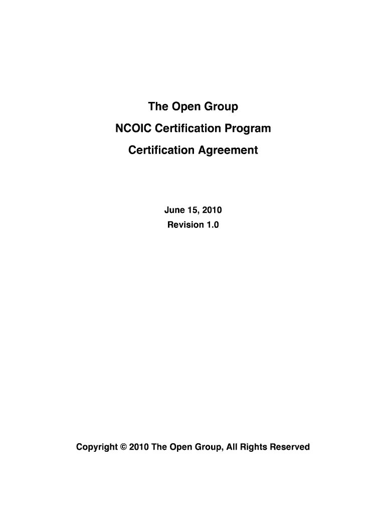 Fillable Online opengroup The Open Group NCOIC Certification bProgramb Certification Agreement ...