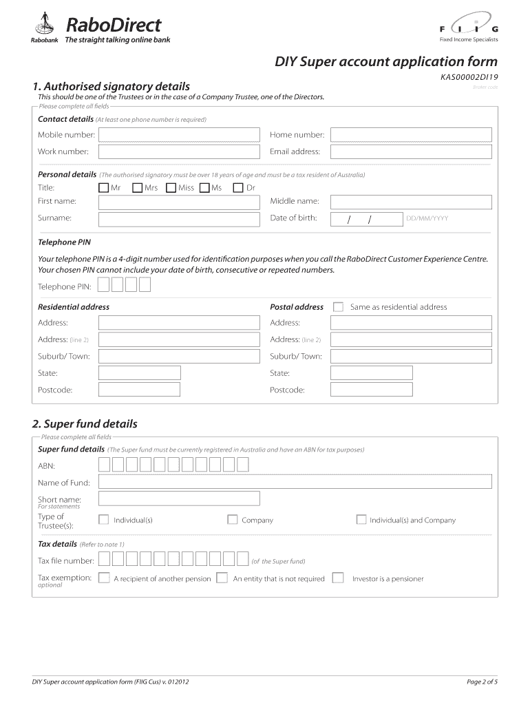 Fillable Online DIY Super account application checklist - FIIG ...