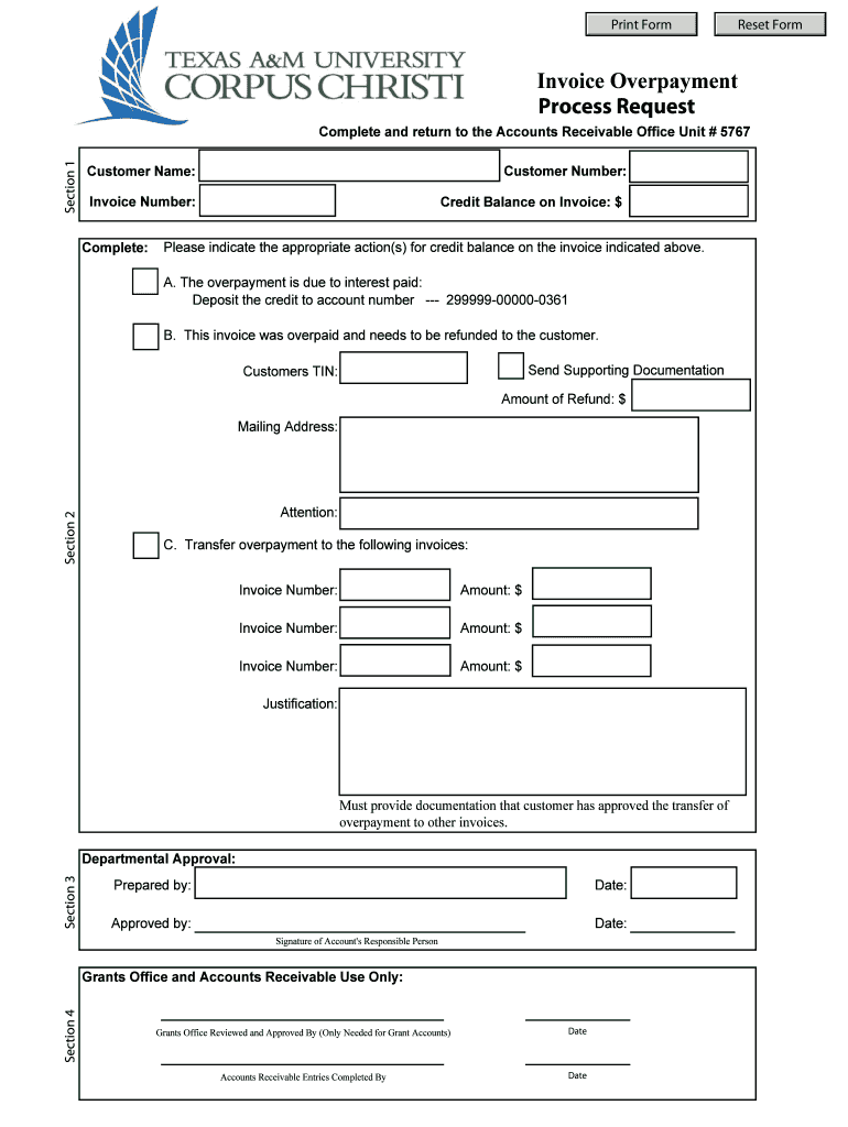 Fillable Online Invoice Overpayment Process Request Form - Business Office Fax Email Print ...