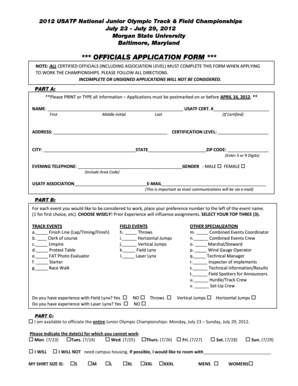 Fillable Online usatf Officials bApplicationb PDF - USA Track amp Field ...