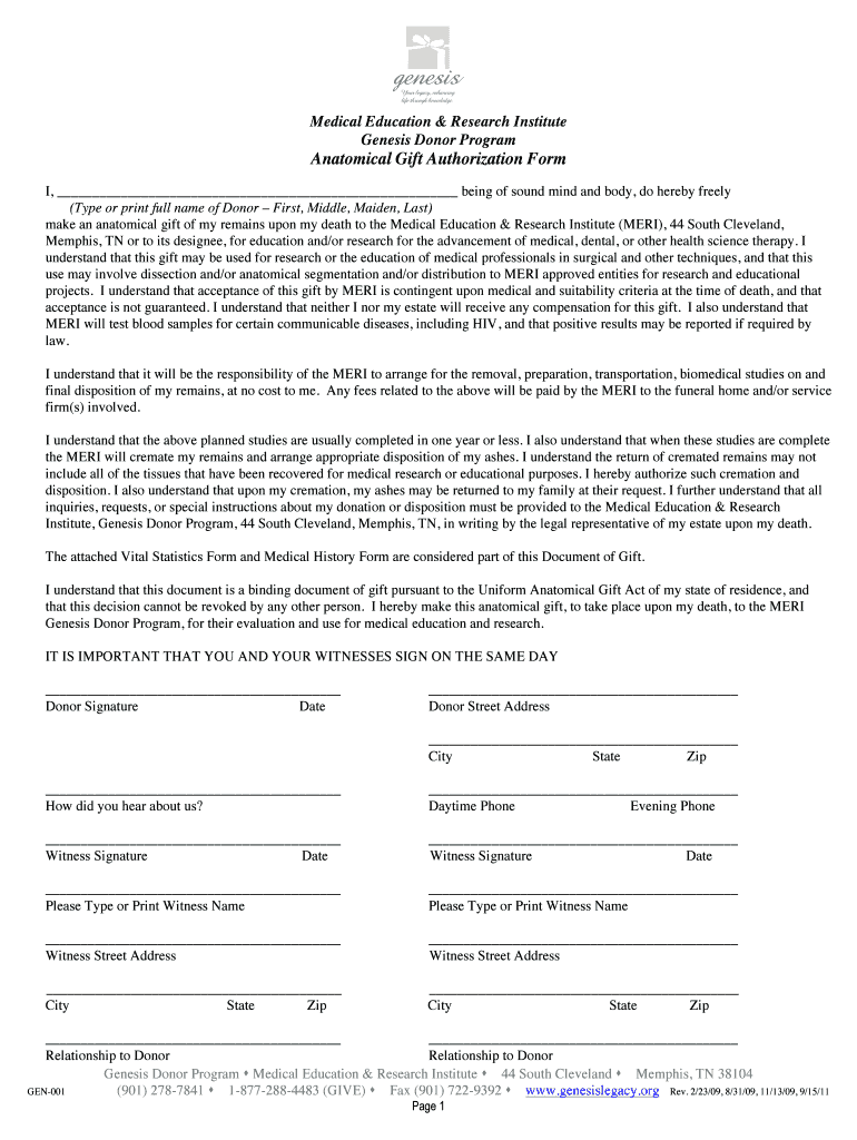 Fillable Online genesislegacy About the Genesis Donor Program Fax Email ...