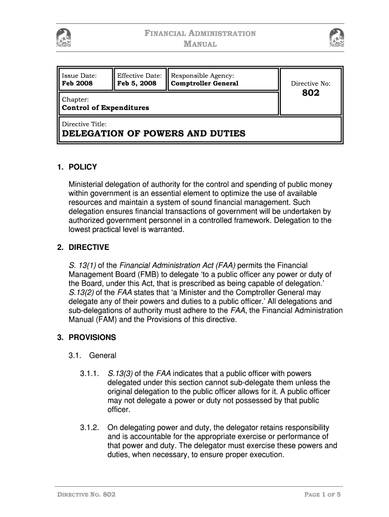Fillable Online gov nu Directive Title DELEGATION OF POWERS AND DUTIES ...