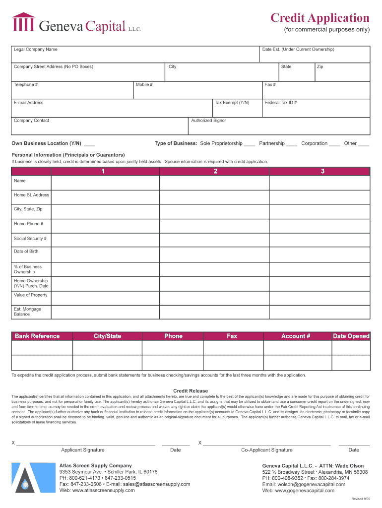 Fillable Online Credit Application (for commercial purposes only) Legal Company Name Date Est ...