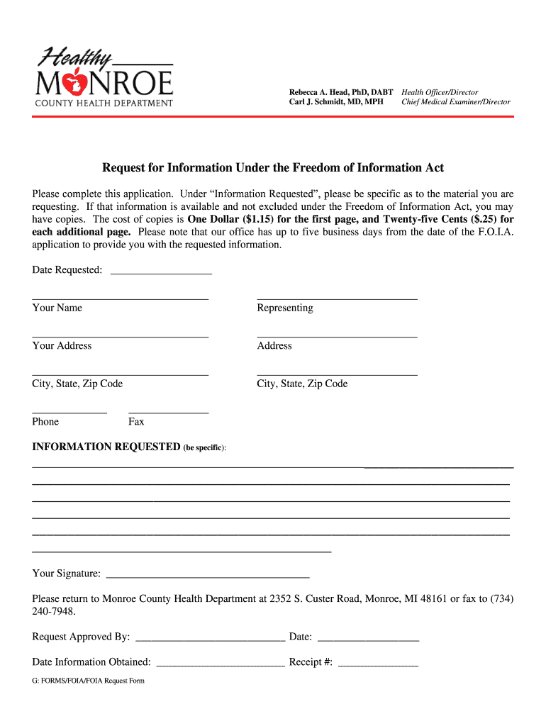 Fillable Online Request for Information Under the Freedom of ...