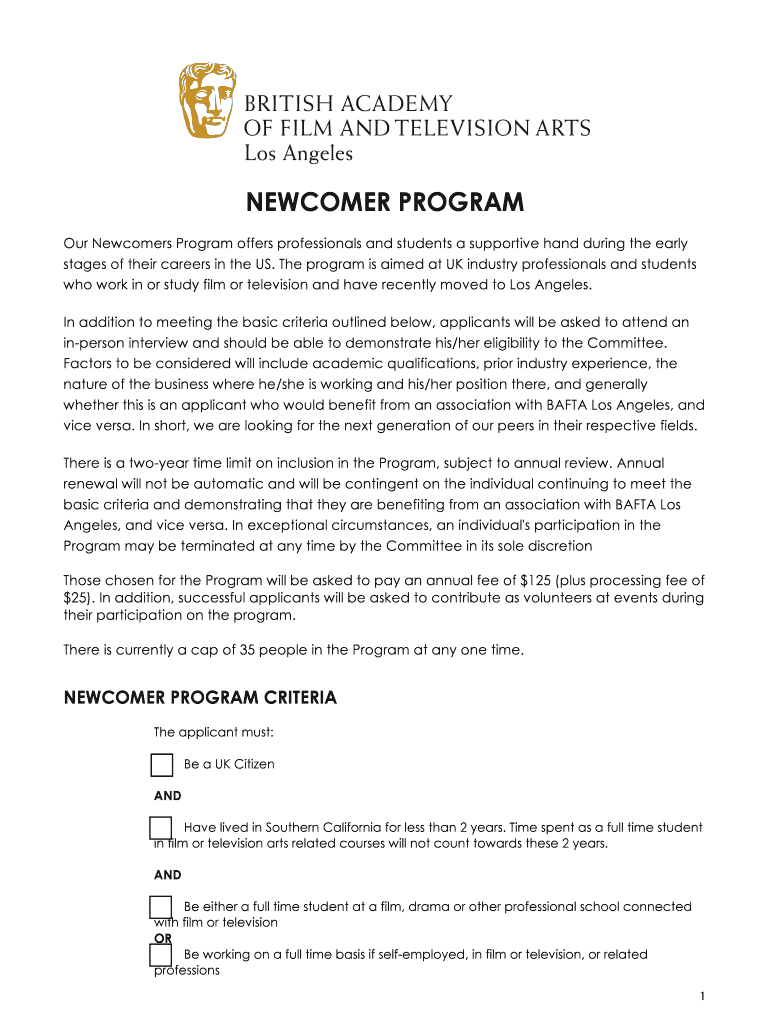 Fillable Online 2014 newcomer program application Fax Email Print - pdfFiller