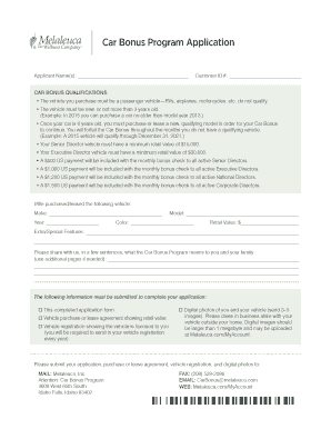 Fillable Online Car Bonus Program Application - Melaleuca Fax Email Print - pdfFiller