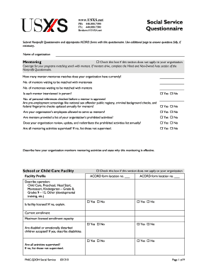 Fillable Online Social Service Questionnaire - USX/S Fax Email Print ...