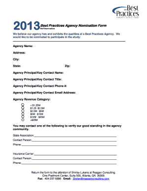 Fillable Online Best Practices Agency Nomination Form - Independent ...