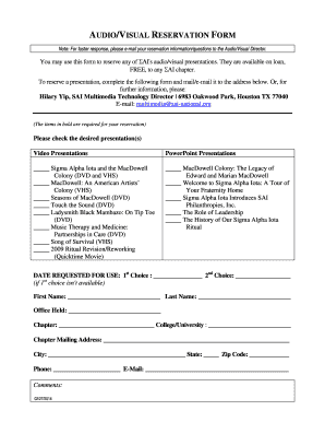 Fillable Online sai-national Audio/Visual Reservation Form Fax Email Print - pdfFiller